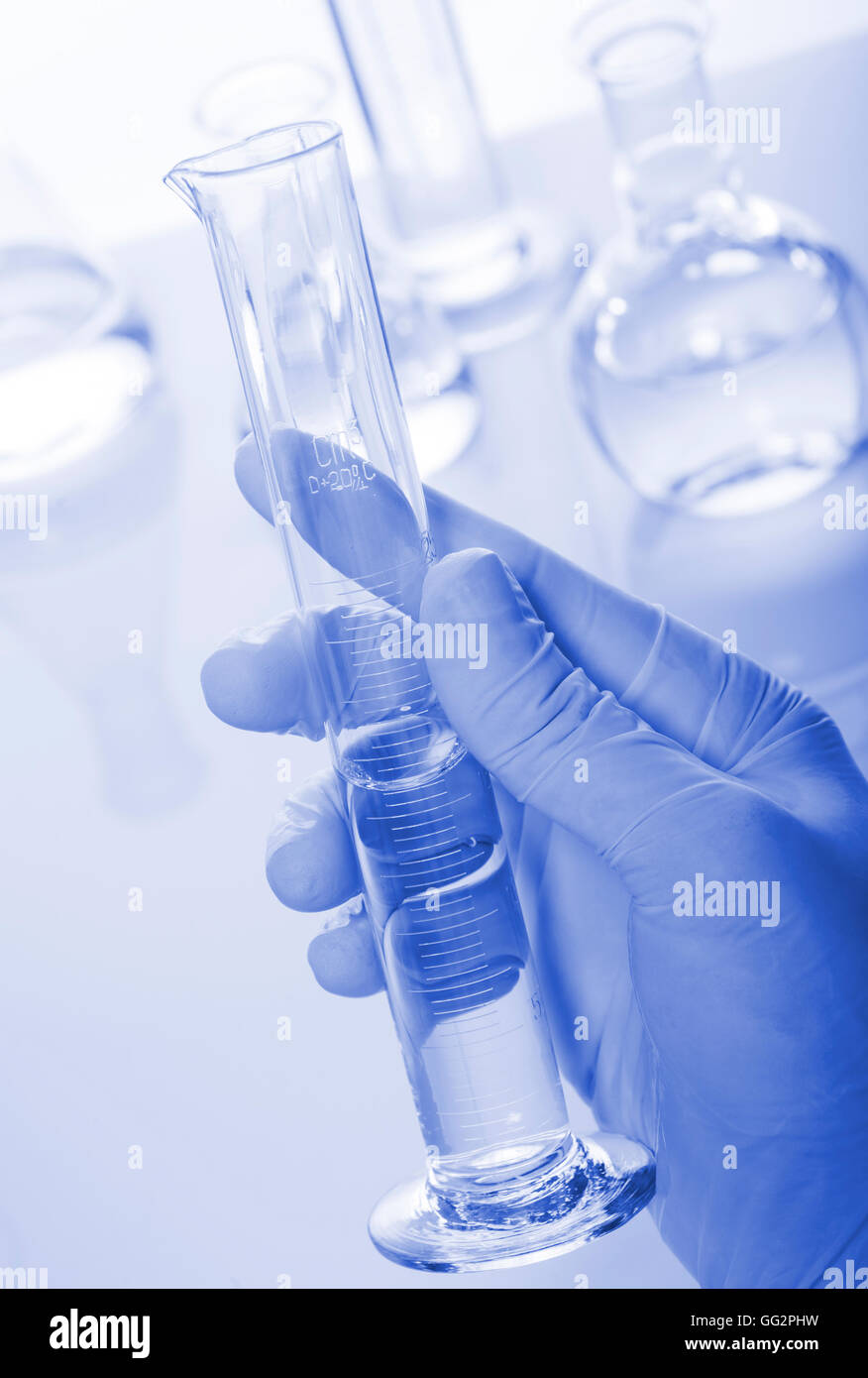 Test-tubes with reflections on a white and blue background. Laboratory ...