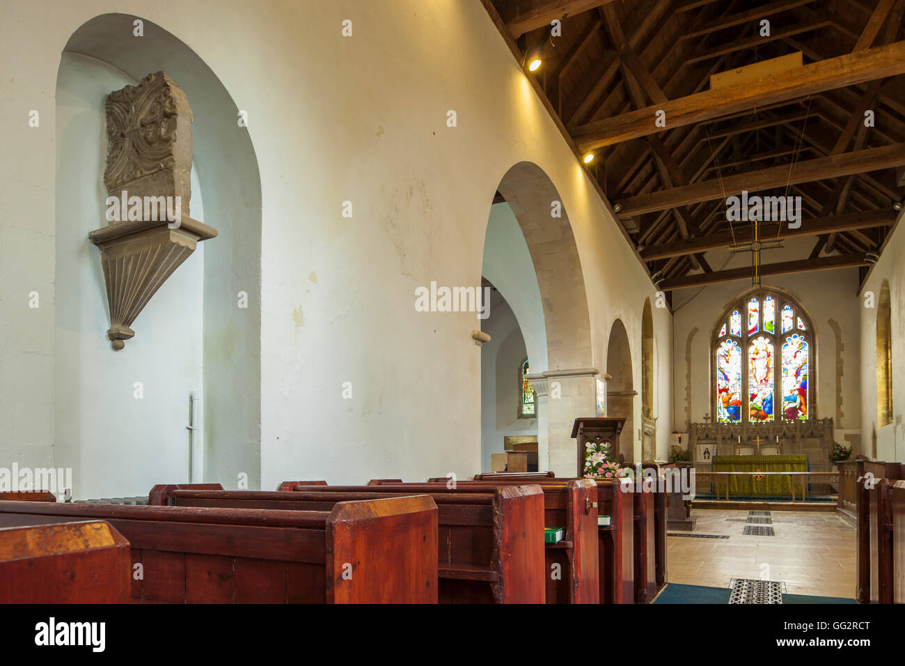 Interior of St Mary's church in Sompting village, West Sussex, England ...