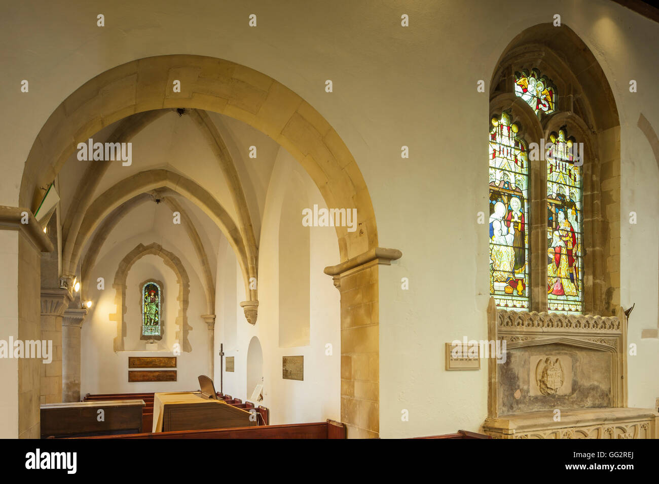 Interior of St Mary's church in Sompting village, West Sussex, England ...