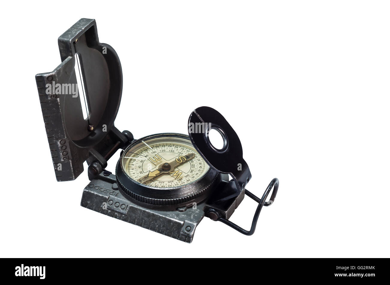 Rugged, well worn compass isolated on white Stock Photo - Alamy