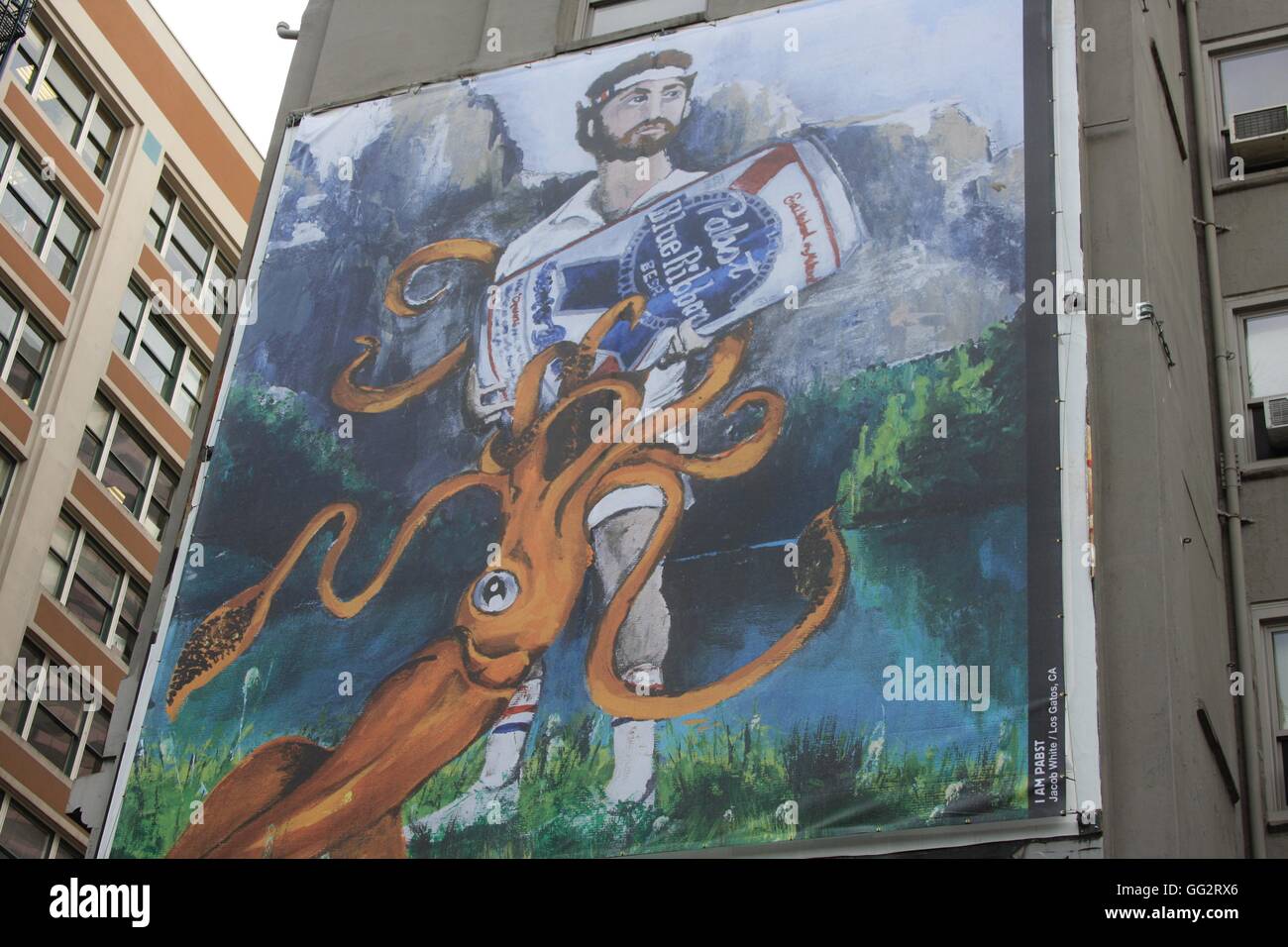 I am Pabst and I fight a giant squid. Mural in Portland, Oregon, USA ...