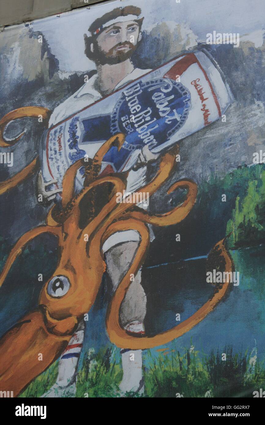 I am Pabst and I fight a giant squid. Mural in Portland, Oregon, USA ...