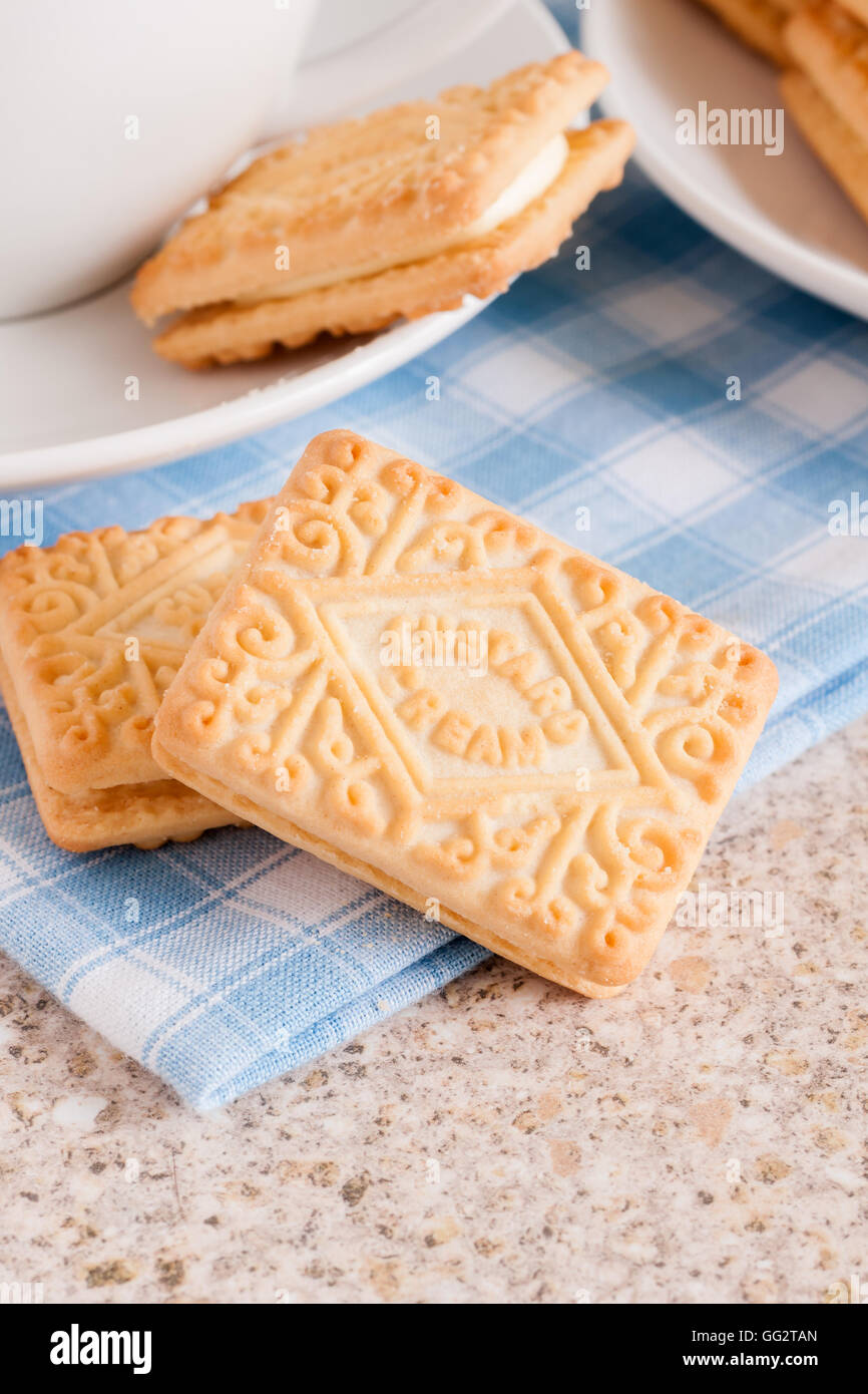 Custard creams a popular vanilla flavoured filled British biscuit Stock ...