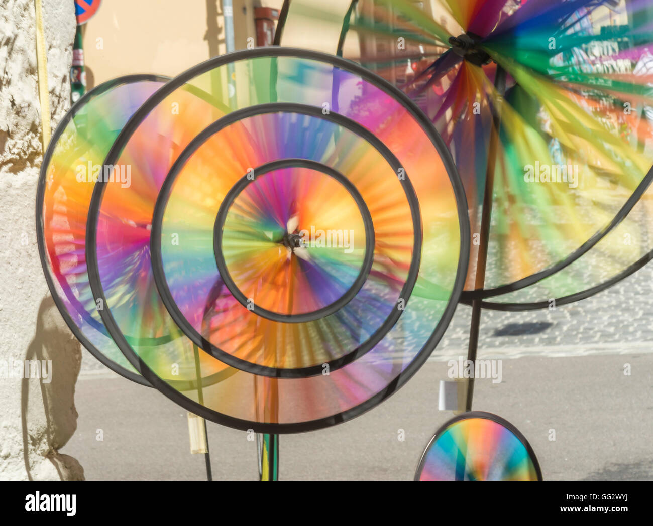 Closeup of spinning colored wind wheels outdoor Stock Photo - Alamy