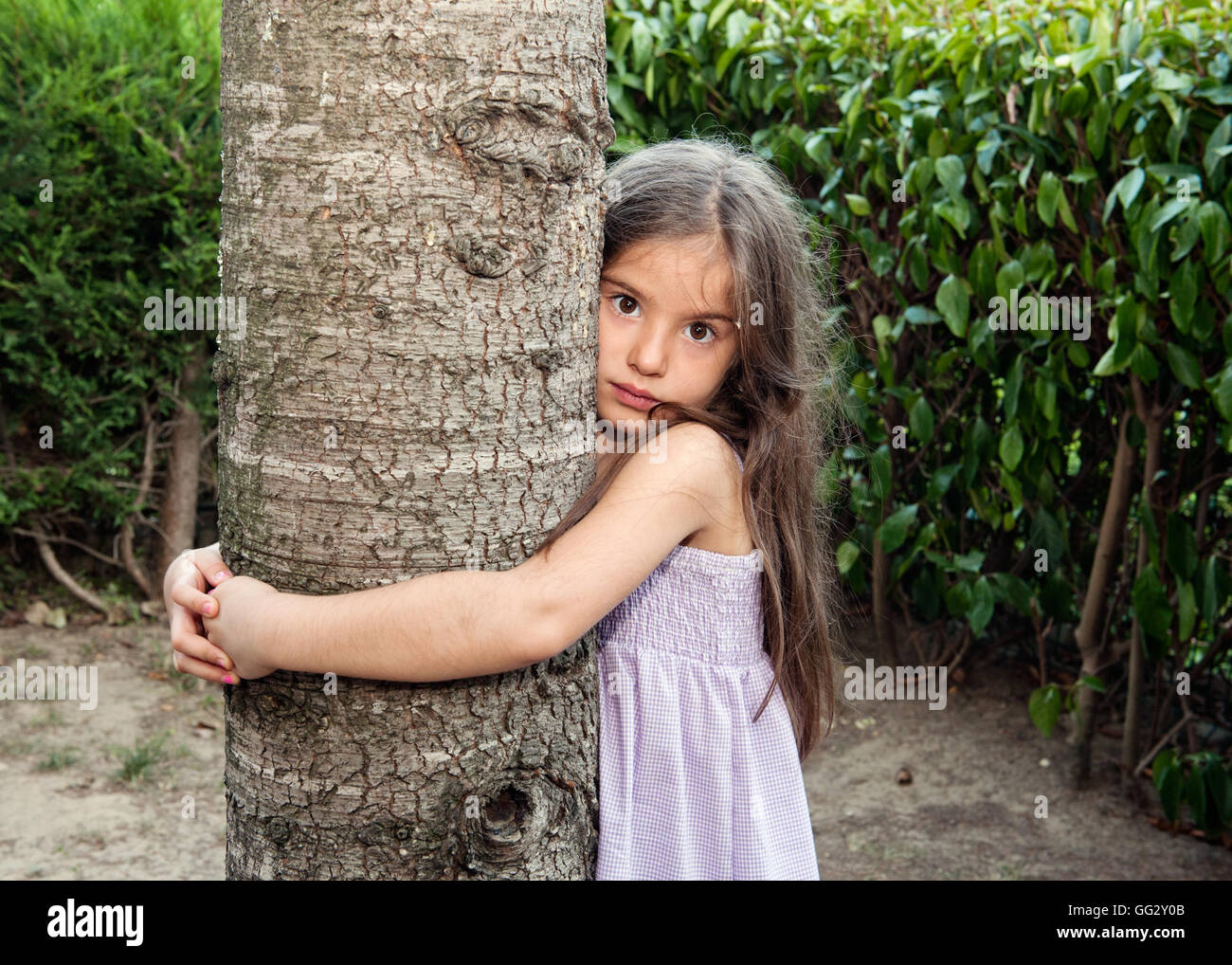 Girl hugging tree Stock Photo - Alamy
