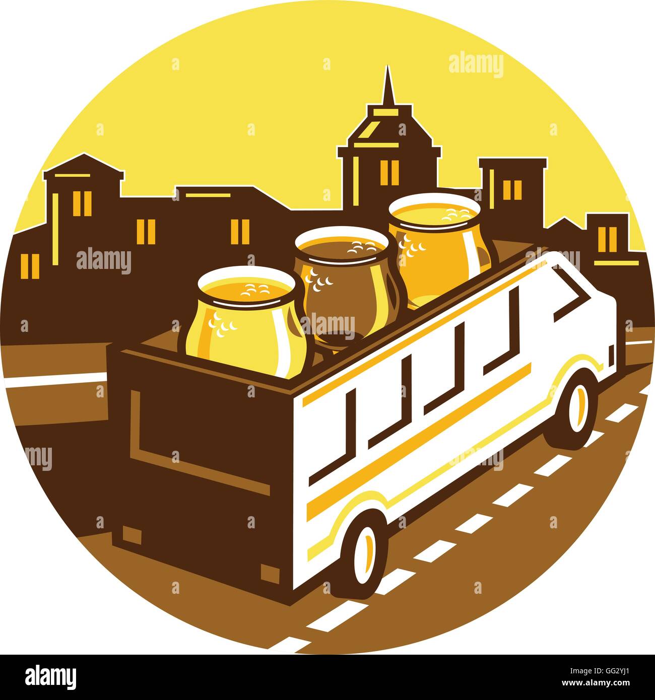 Illustration of beer flight glass each holding a different beer type on ...