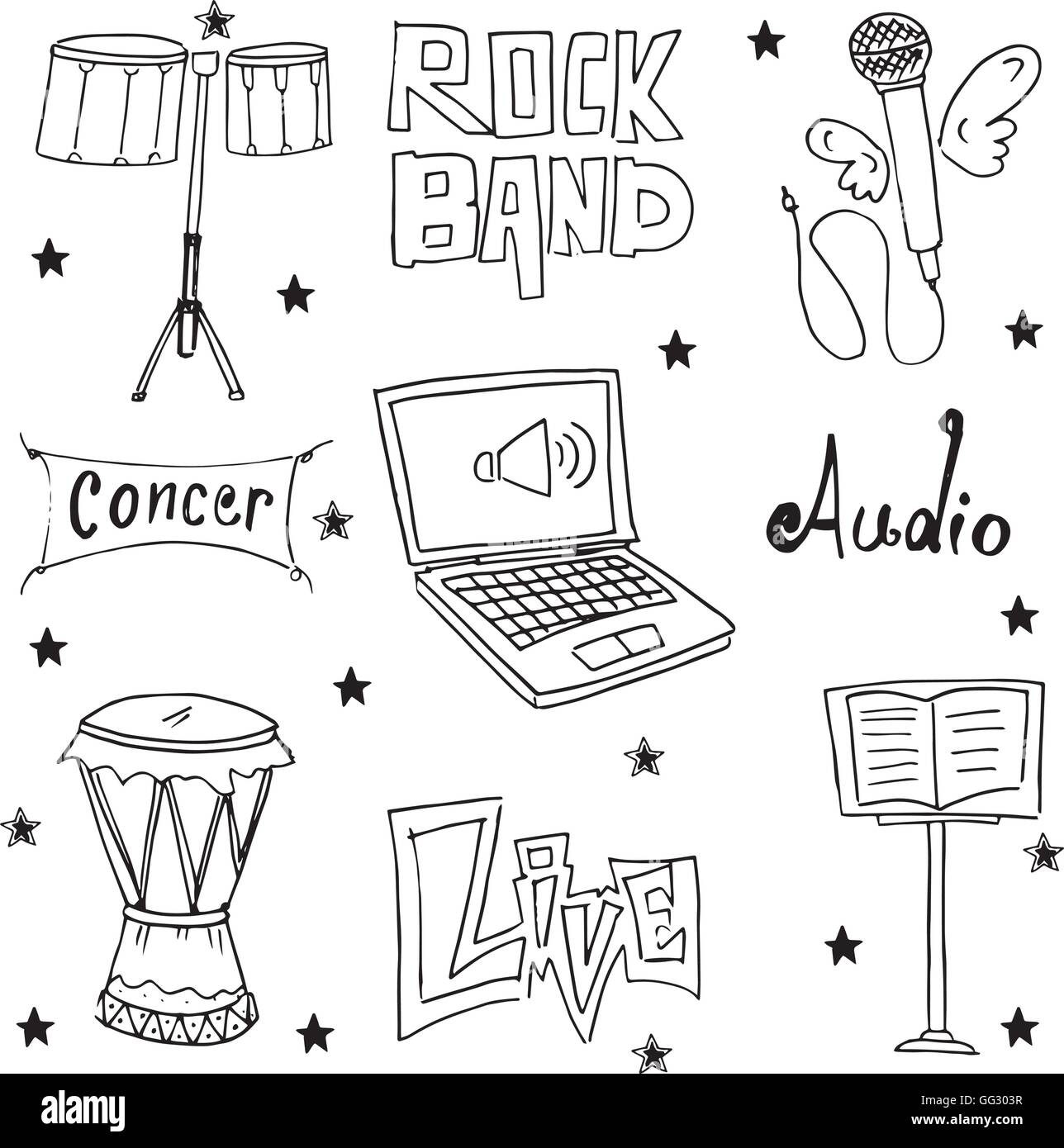 Music doodles set hand draw Stock Vector Image & Art - Alamy