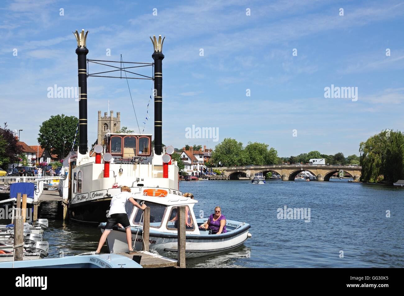 View along the River Thames towards the Parish Church of St Mary the ...