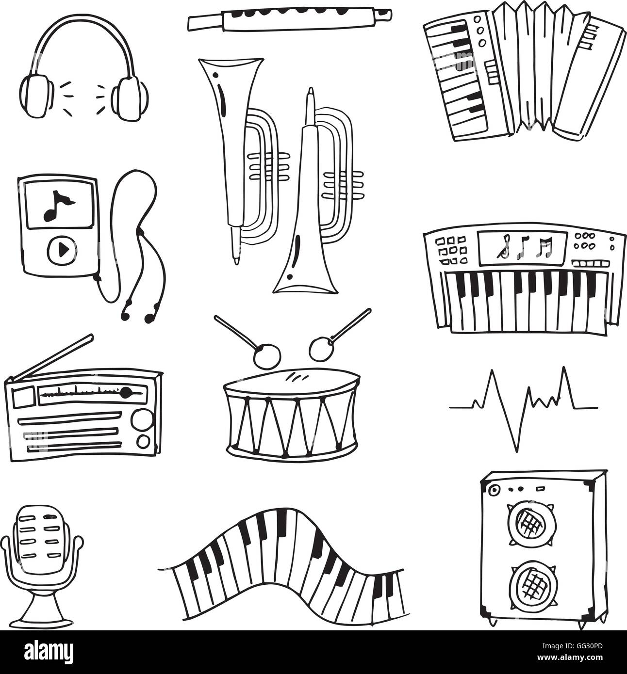 Music tools doodles pack Stock Vector Image & Art - Alamy