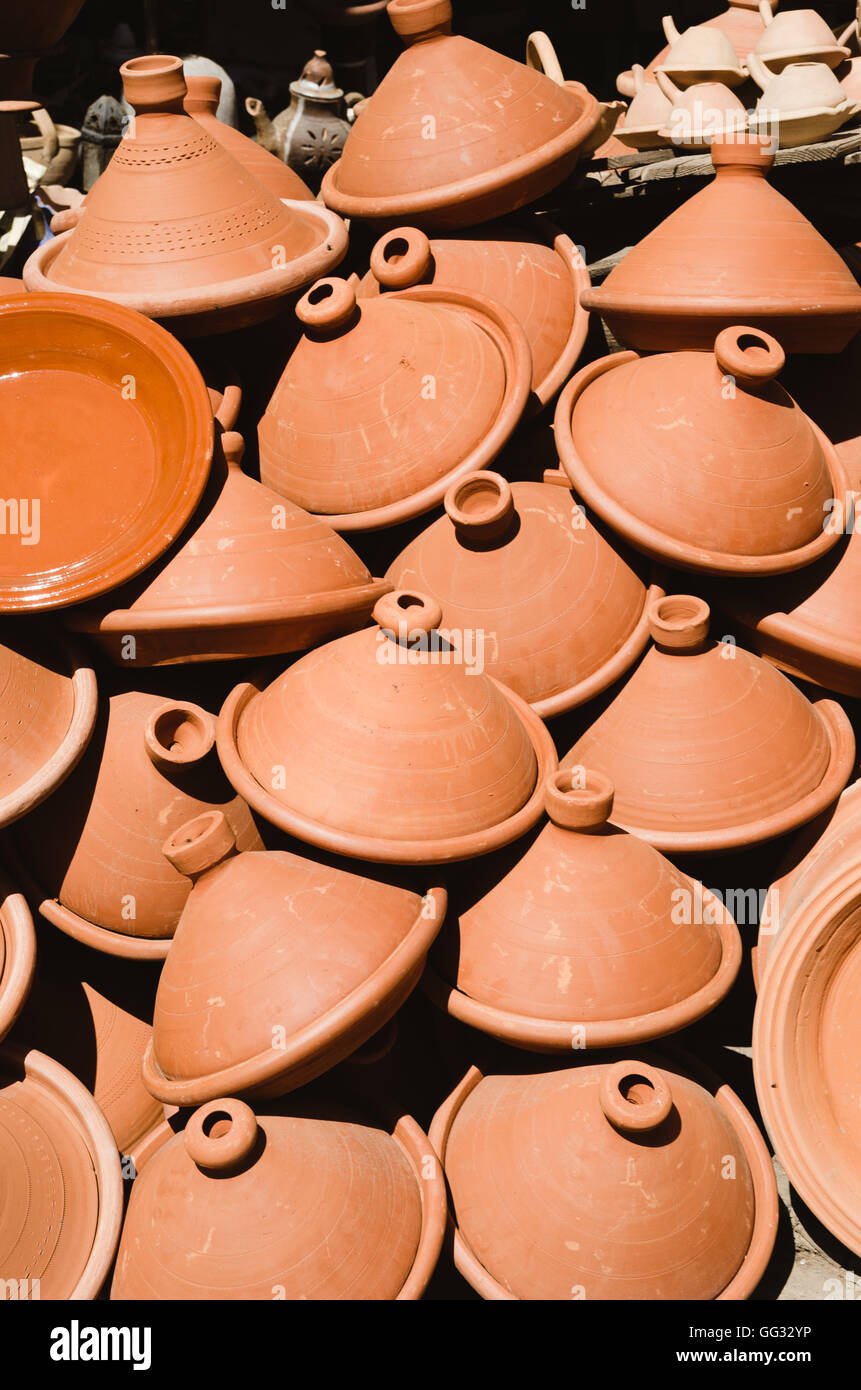 Big group of tajine, moroccan pot for cooking typical moroccan food ...
