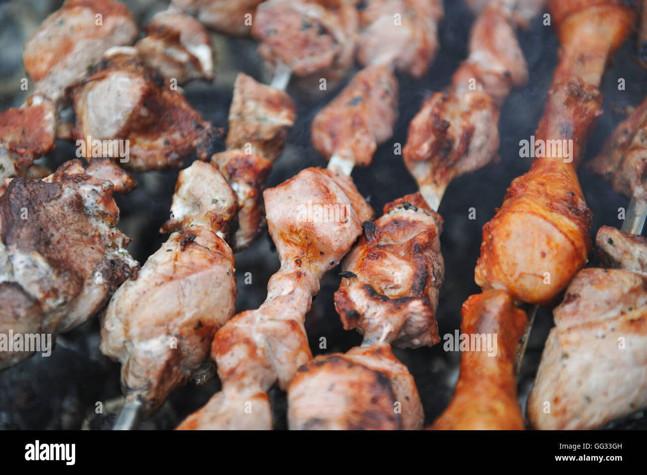 Closeup grilling chicken pork meat hi-res stock photography and images ...