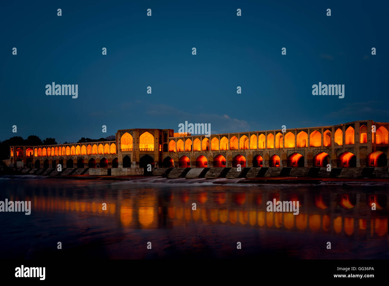 Khaju Bridge at night in the province of Isfahan, Iran Stock Photo - Alamy