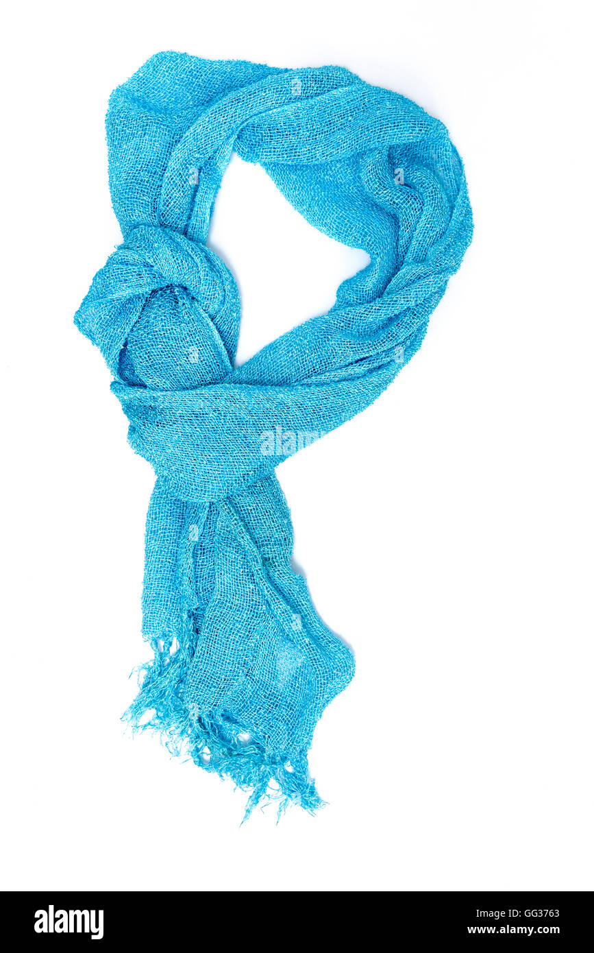 Blue silk scarf isolated on white background Stock Photo - Alamy