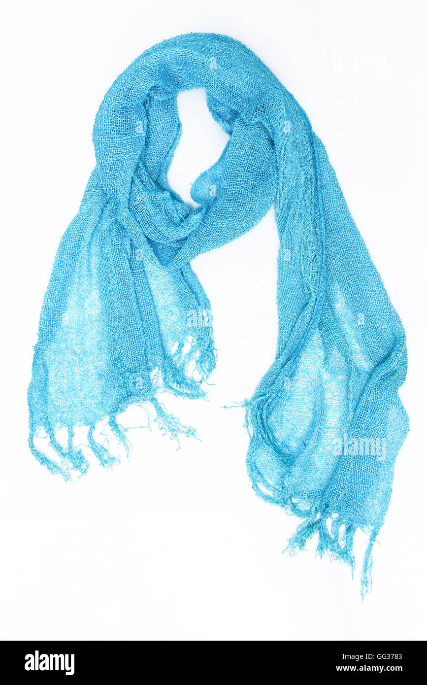 Blue silk scarf isolated on white background Stock Photo - Alamy
