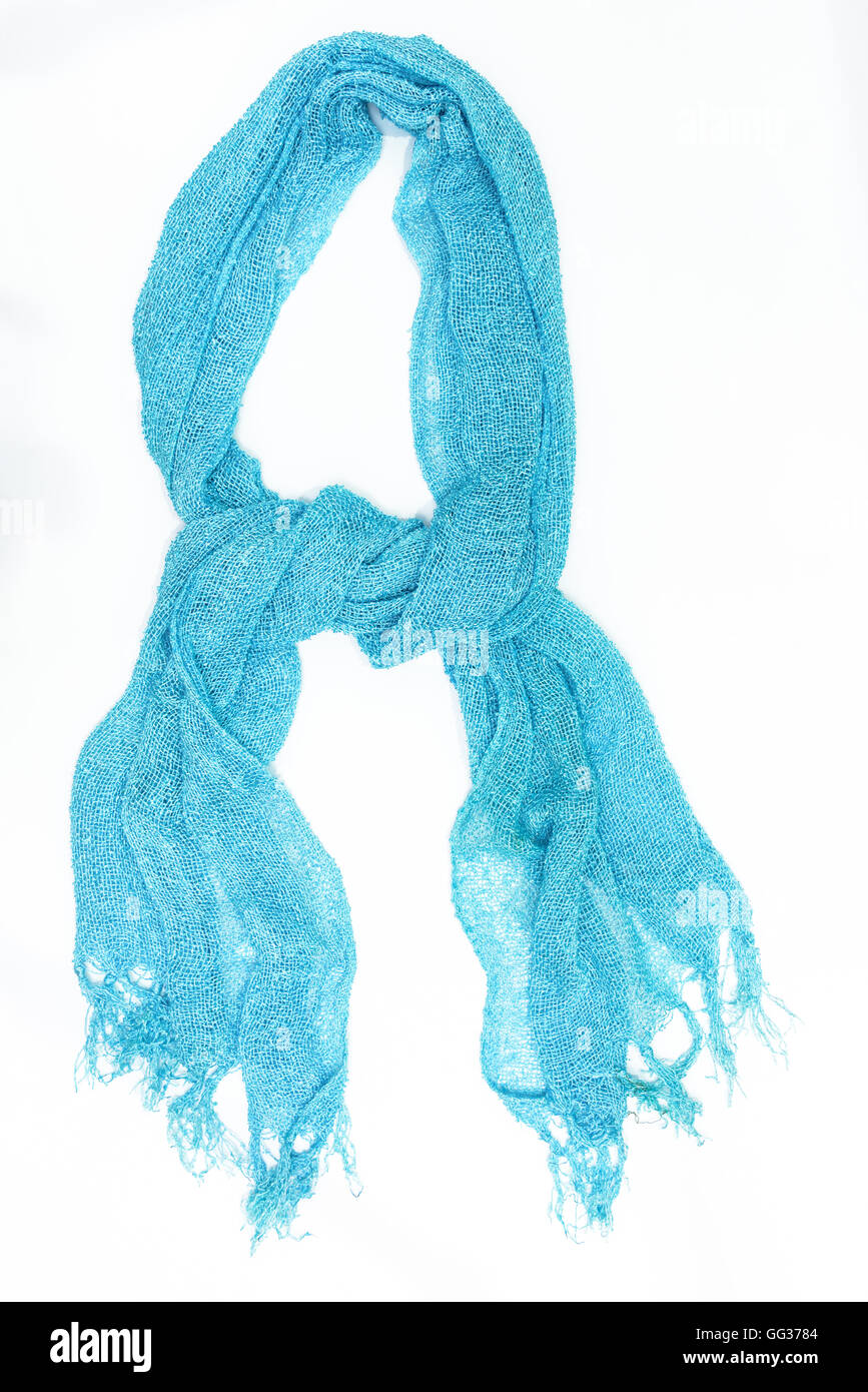 Blue silk scarf isolated on white background Stock Photo - Alamy