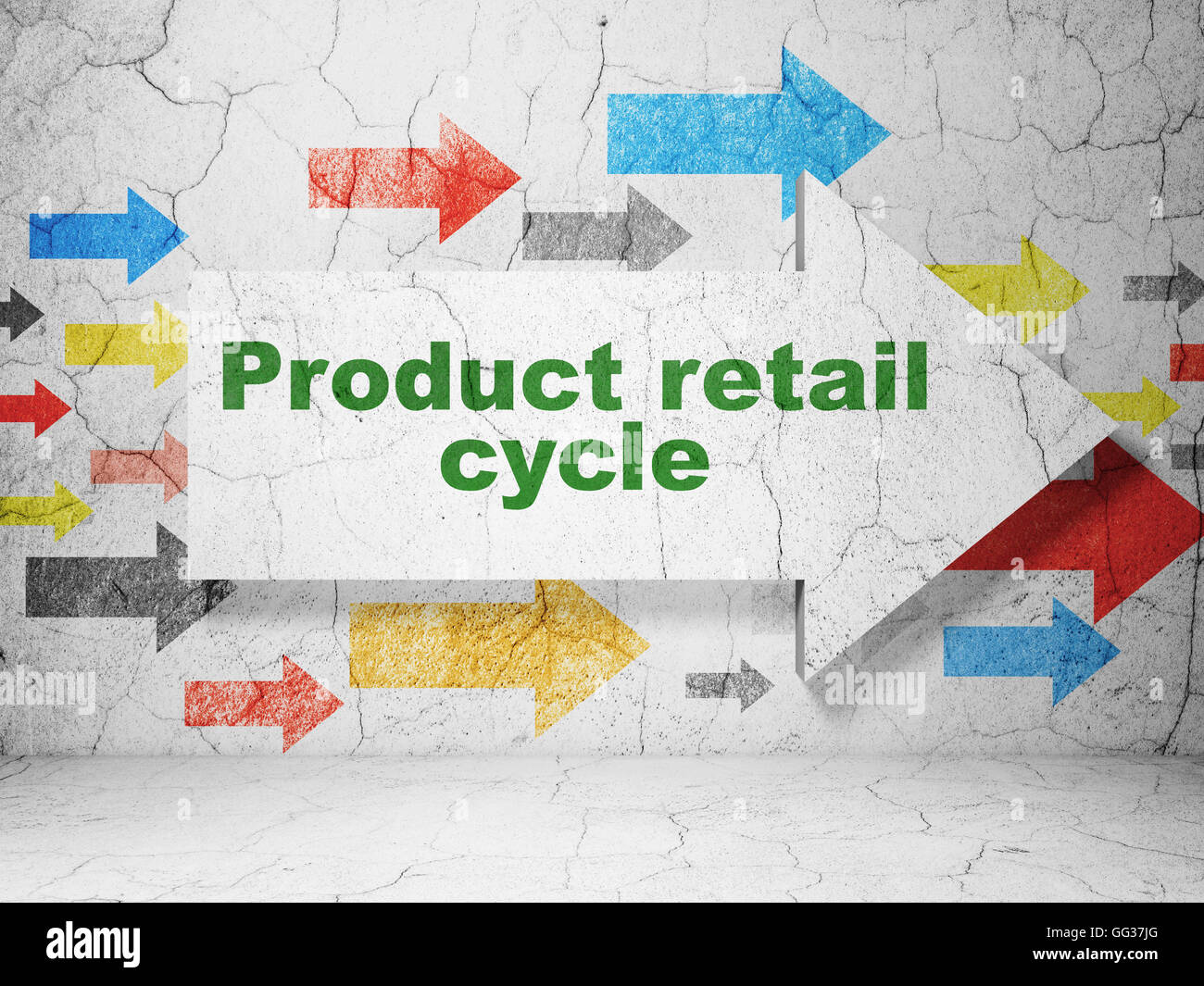 Marketing concept: arrow with Product retail Cycle on grunge wall ...