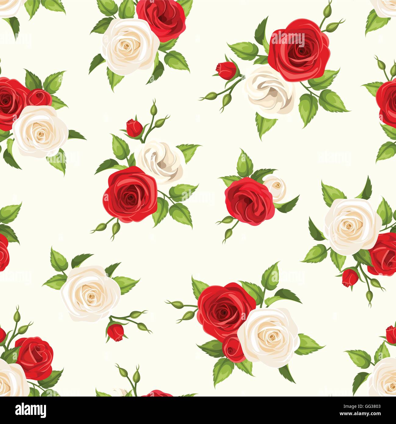 Seamless pattern with red and white roses and lisianthus flowers ...