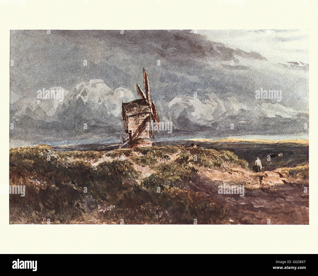Windmill on a heath, after the watercolour by David Cox Stock Photo - Alamy