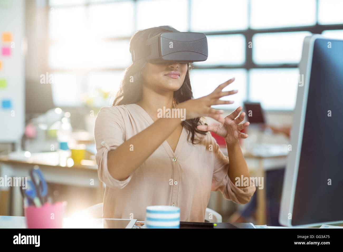 Businesswoman using virtual 3d glasses Stock Photo - Alamy