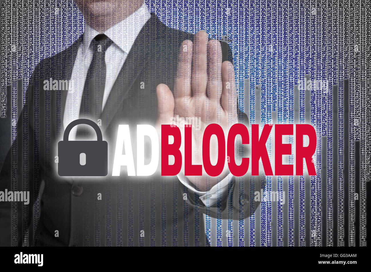 Adblocker with matrix is shown by businessman Stock Photo - Alamy