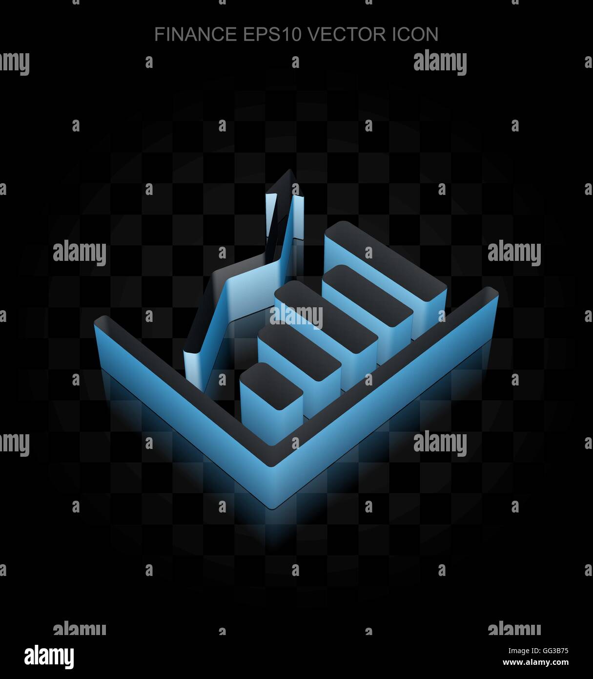 Finance icon: Blue 3d Growth Graph made of paper, transparent shadow ...