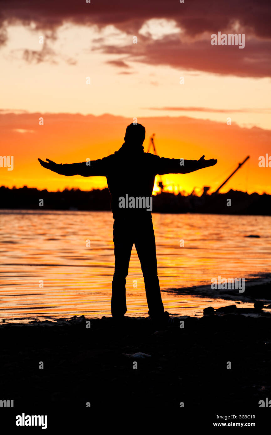 Silhouette of man on sunset. Element design Stock Photo - Alamy