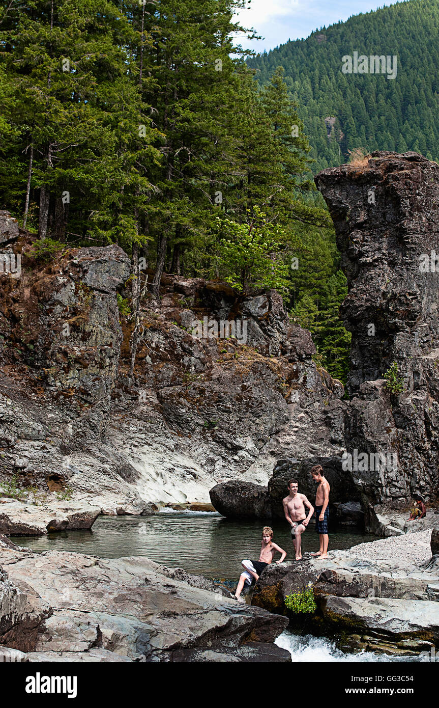 Three boys hanging out at the Opal Creek Wilderness Three Pools ...