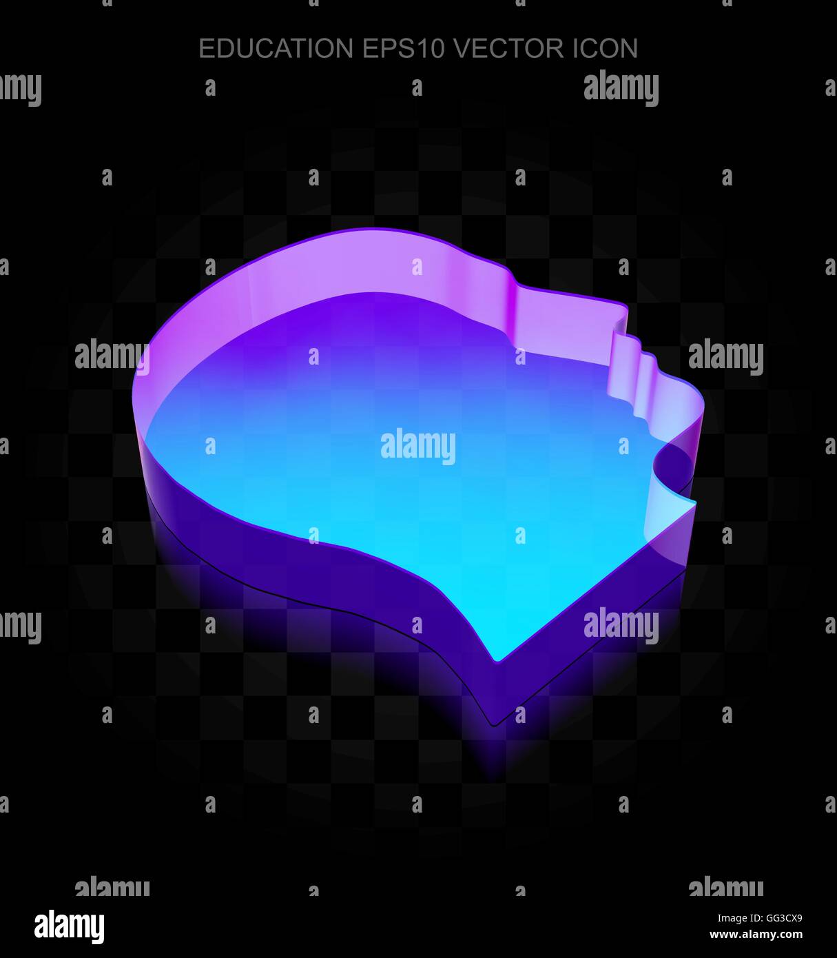 Studying icon: 3d neon glowing Head made of glass, EPS 10 vector Stock ...