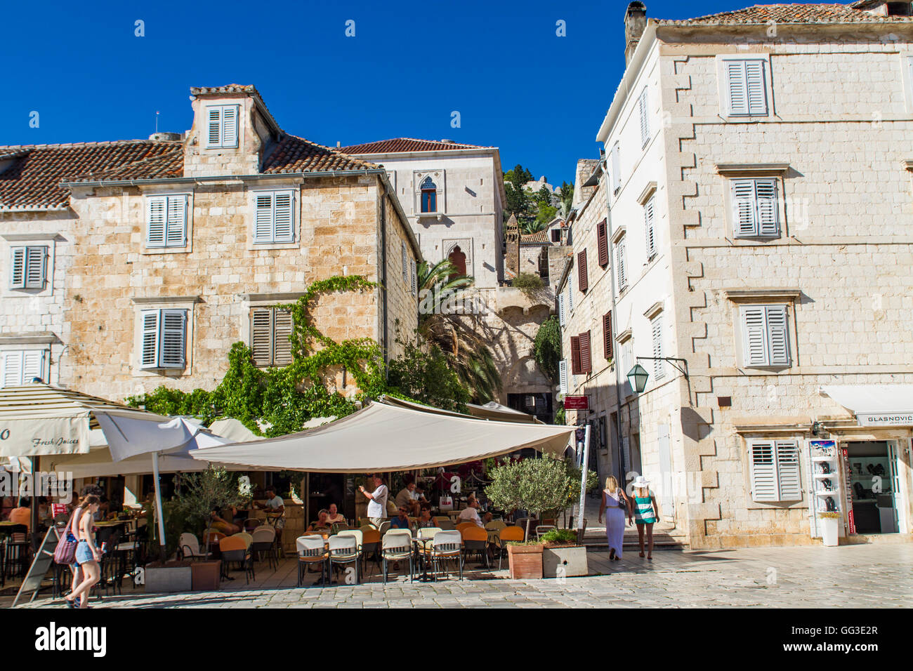 STARI GRAD, CROATIA - JULY 1, 2014: Unidentified people in Stari Grad ...