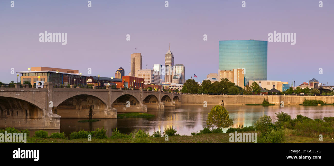 City of Indianapolis. Panoramic image of Indianapolis skyline at sunset ...