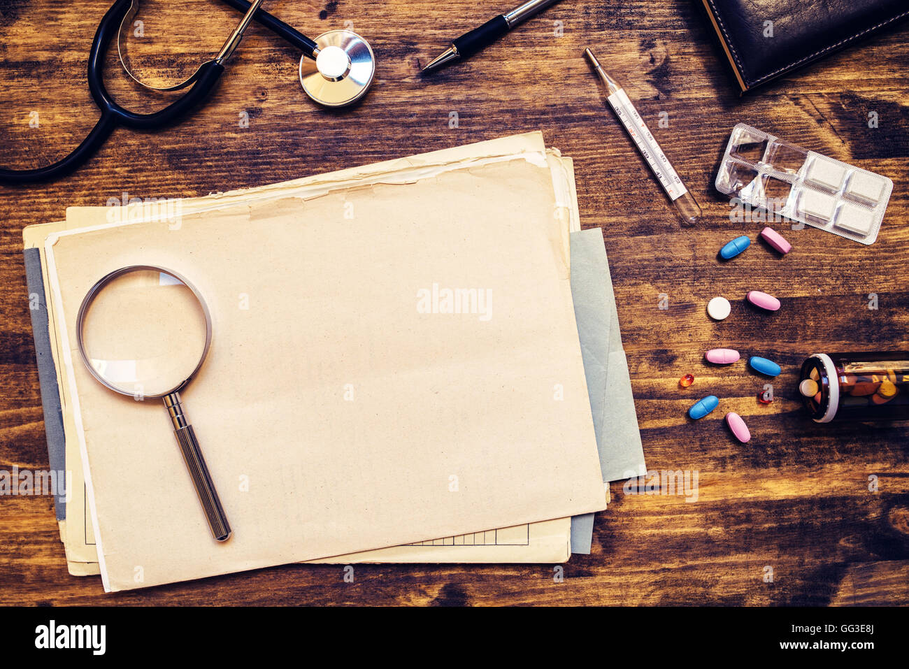 General medical practitioner work desk as copy space. Doctor's ...