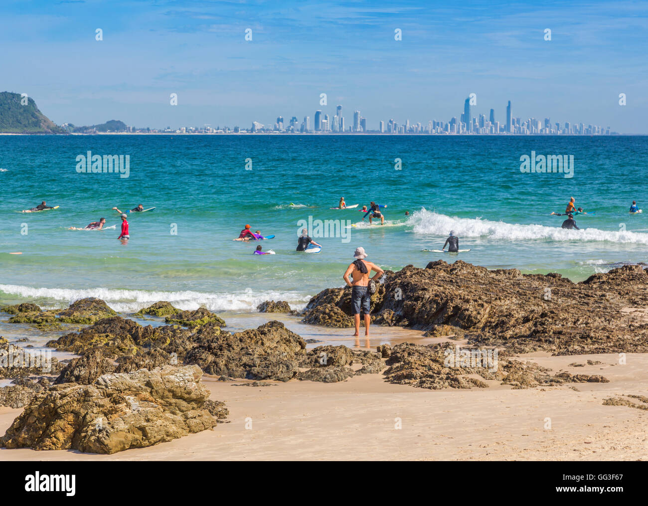 Currumbin, Gold Coast, Queensland, Australia. Currumbin beach. Surfers ...