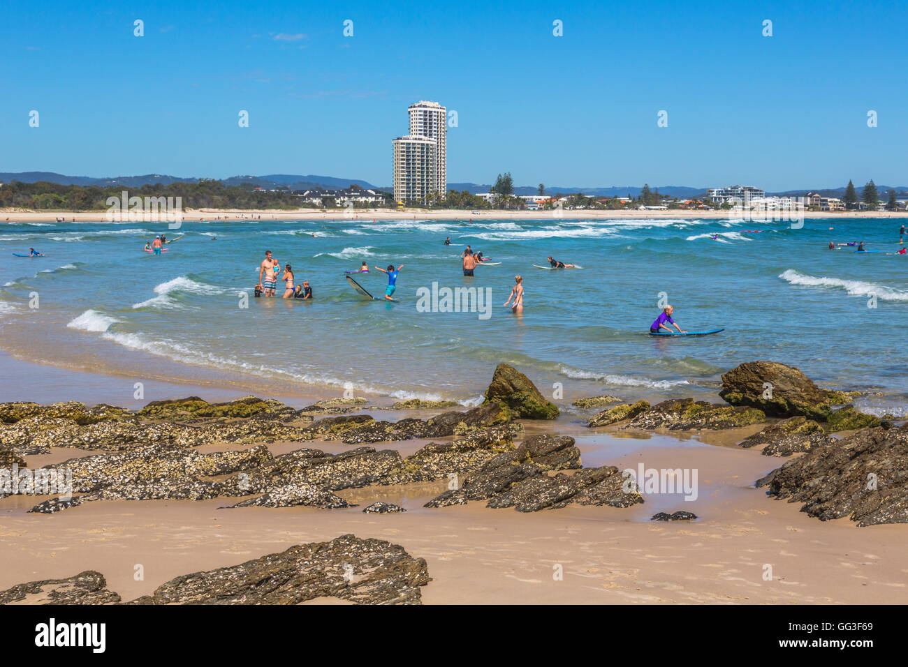 Currumbin, Gold Coast, Queensland, Australia. Currumbin beach. Surfers ...