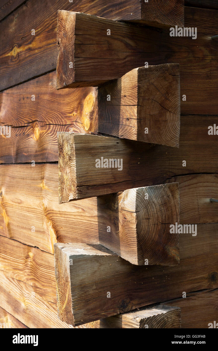 Corner rural wooden house. Rural architecture - detail Stock Photo - Alamy