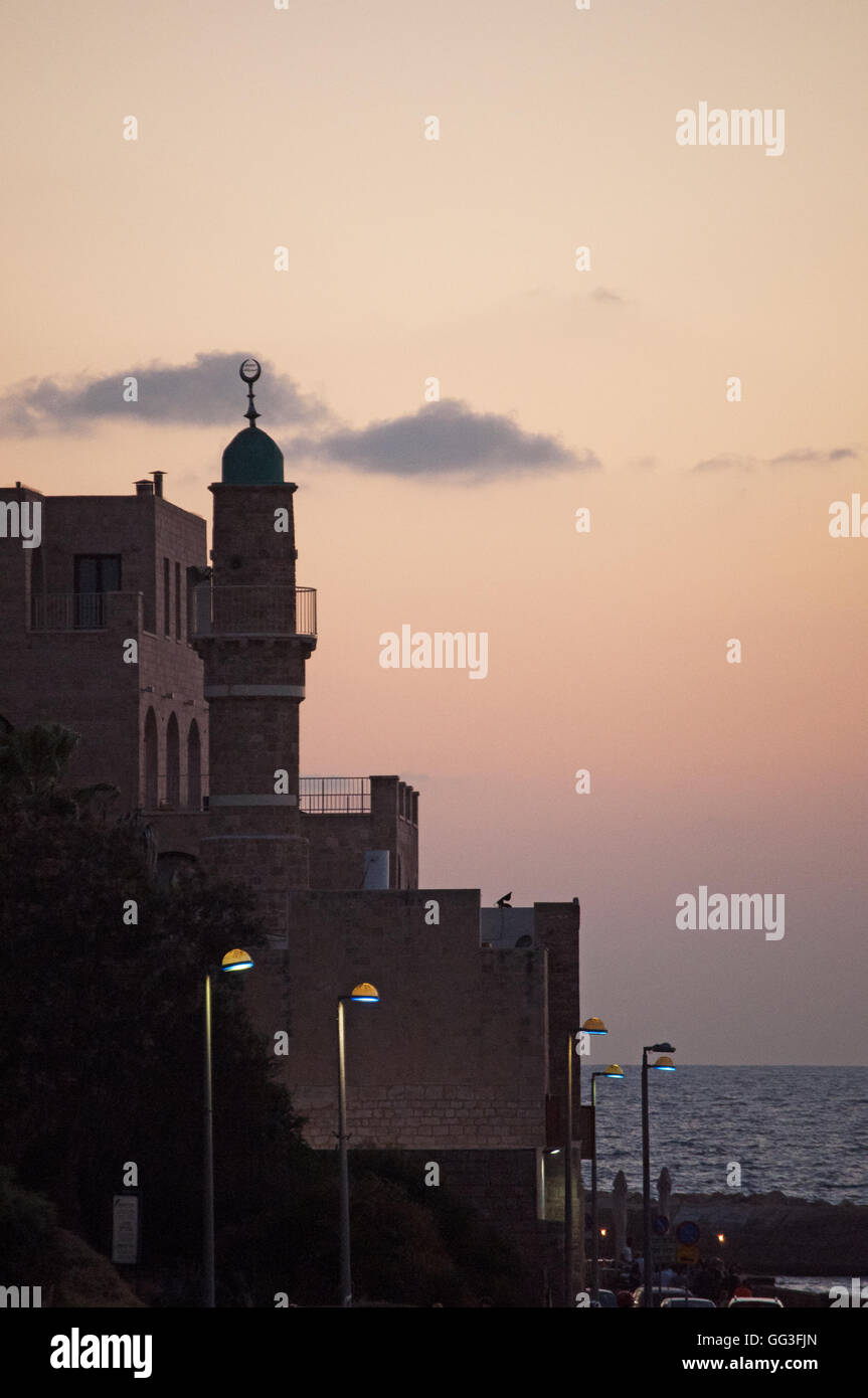 View of the Old City of Jaffa at sunset. Jaffa is the oldest part of ...