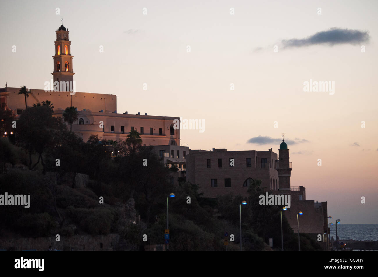 View of the Old City of Jaffa at sunset. Jaffa is the oldest part of ...