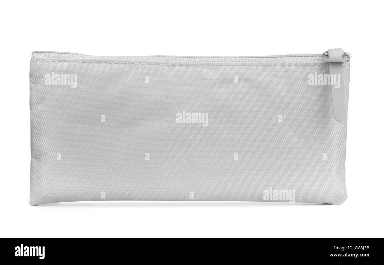 Front view of grey pencil case isolated on white Stock Photo - Alamy