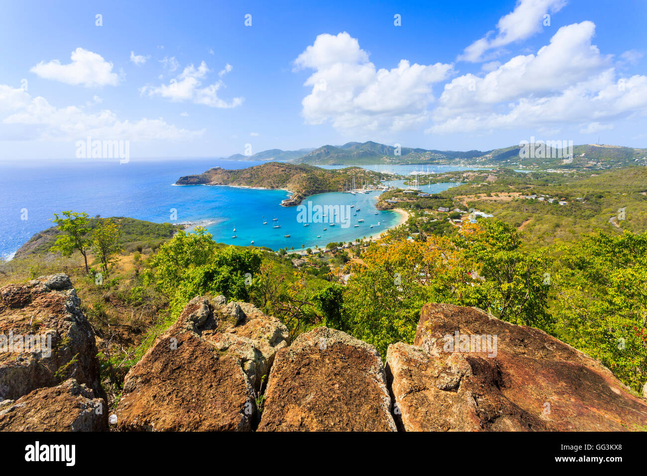 Panoramic view of English Harbour and Falmouth Harbour from Shirley ...