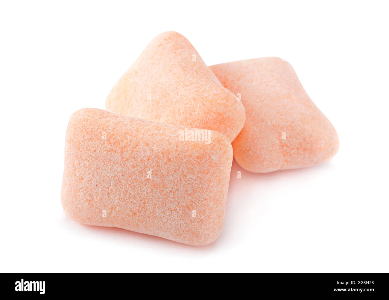 Peach color chewing gum piece macro isolated on white background Stock ...