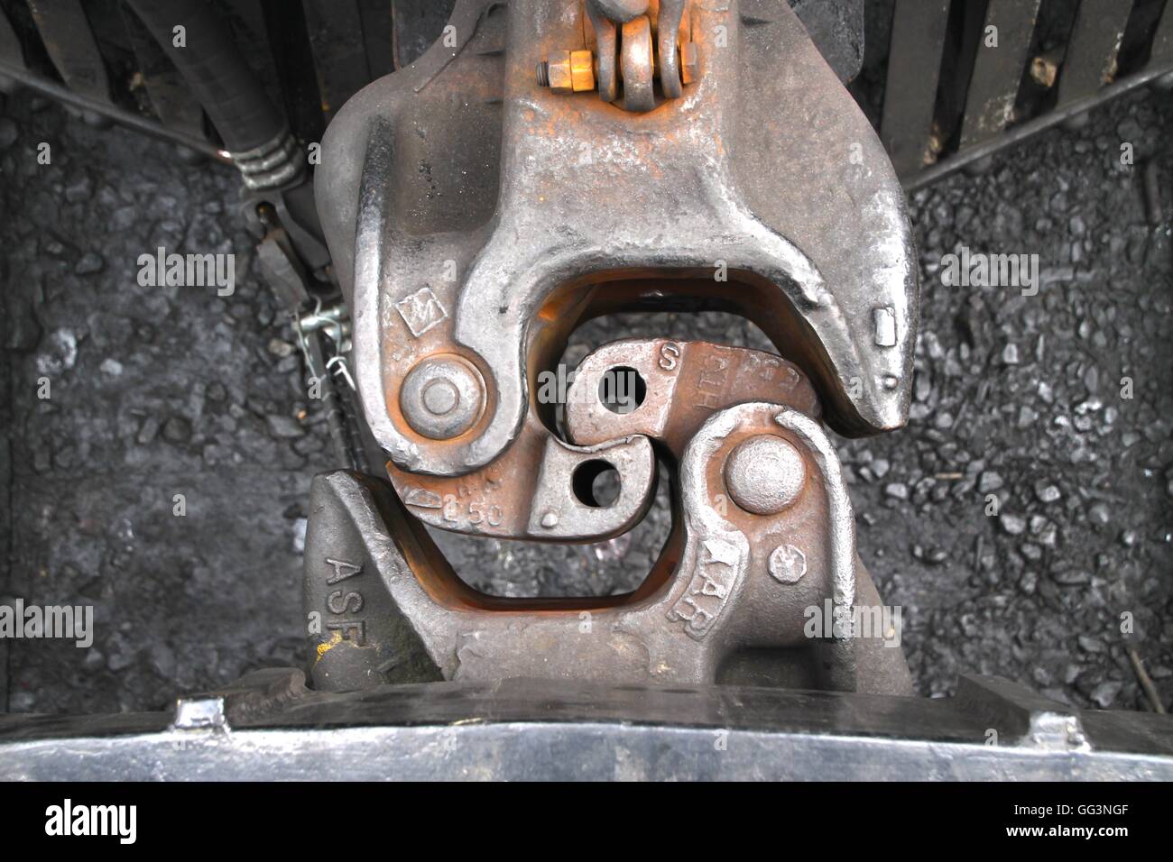 Two train couplers coupled Stock Photo - Alamy