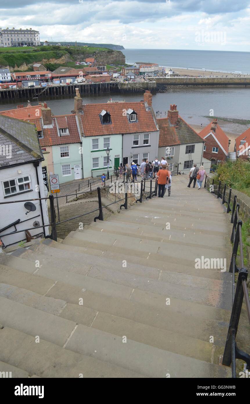 View of Whitby harbour from the East Cliff steps leading to Whitby ...