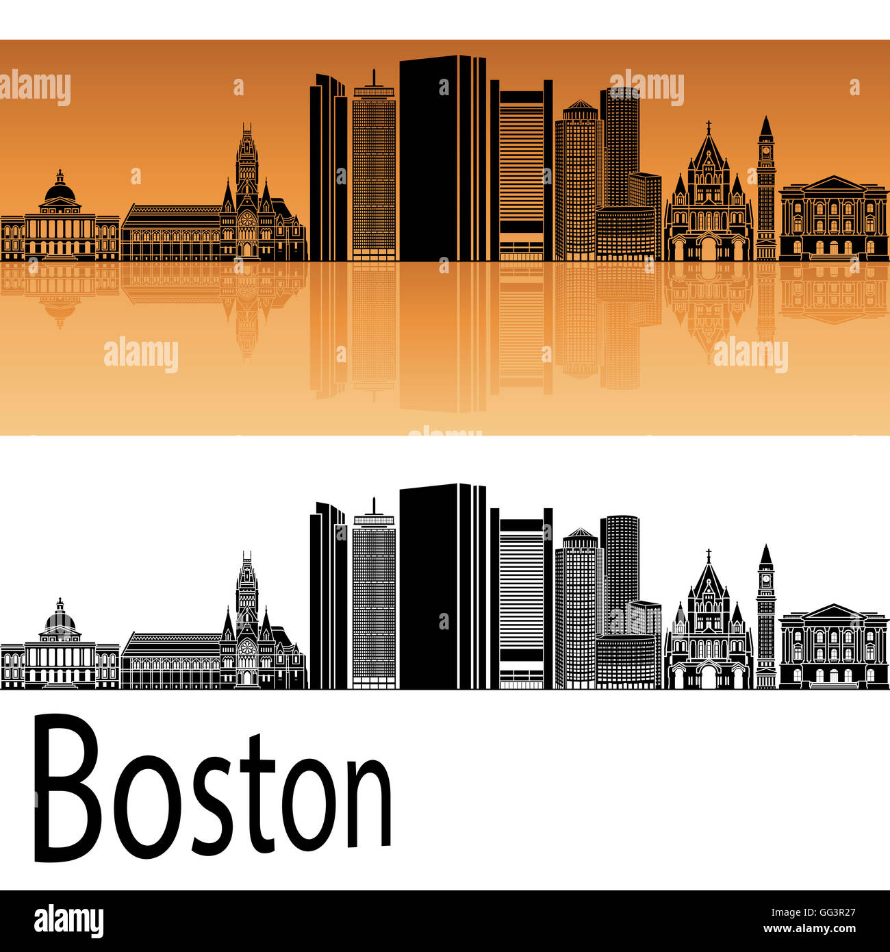Boston skyline in orange background in editable vector file Stock Photo ...