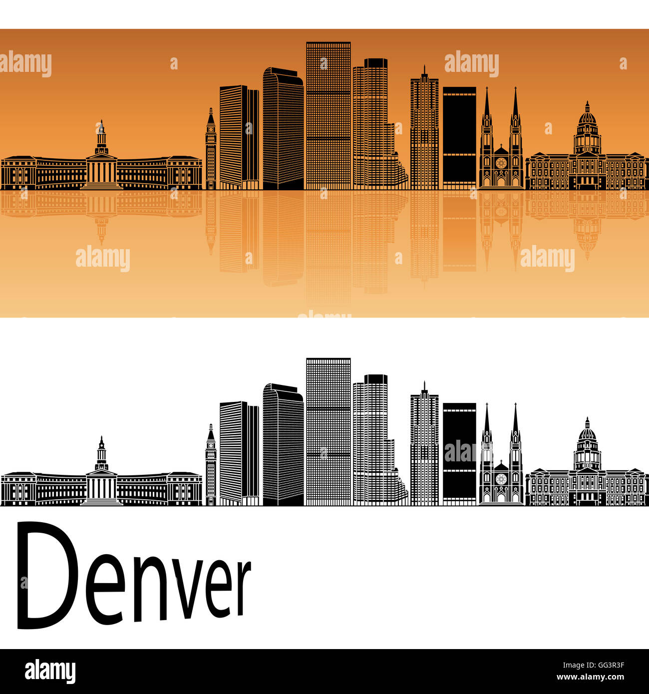 Denver skyline in orange background in editable vector file Stock Photo ...