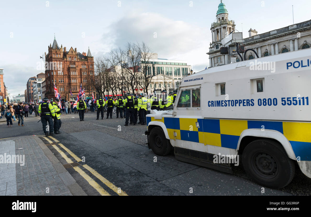 Police by the marches, Belfast Stock Photo - Alamy