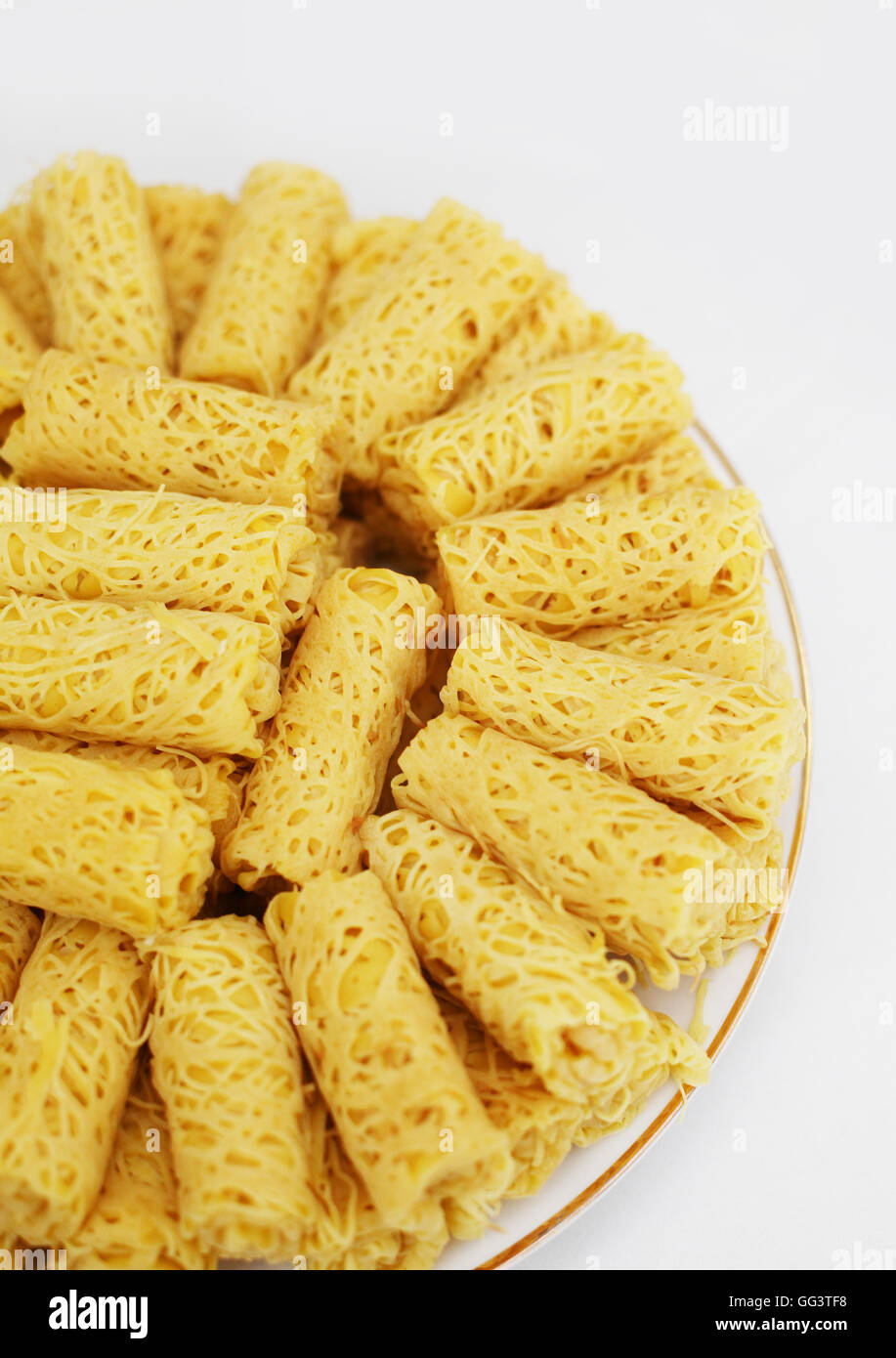 Asian Food Yellow Bread in A White plate Stock Photo - Alamy