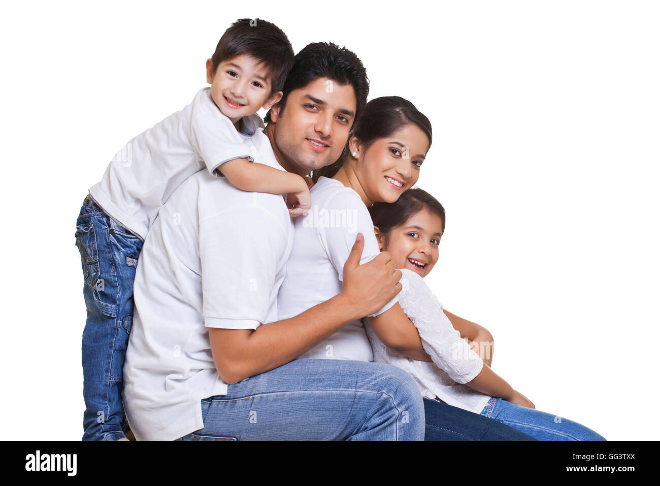 Portrait of happy family over white background Stock Photo - Alamy