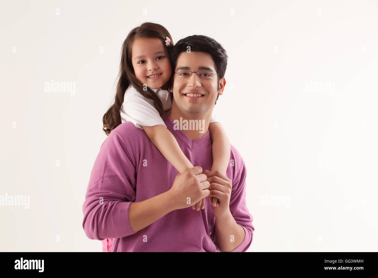 Portrait of happy father and daughter over white background Stock Photo ...