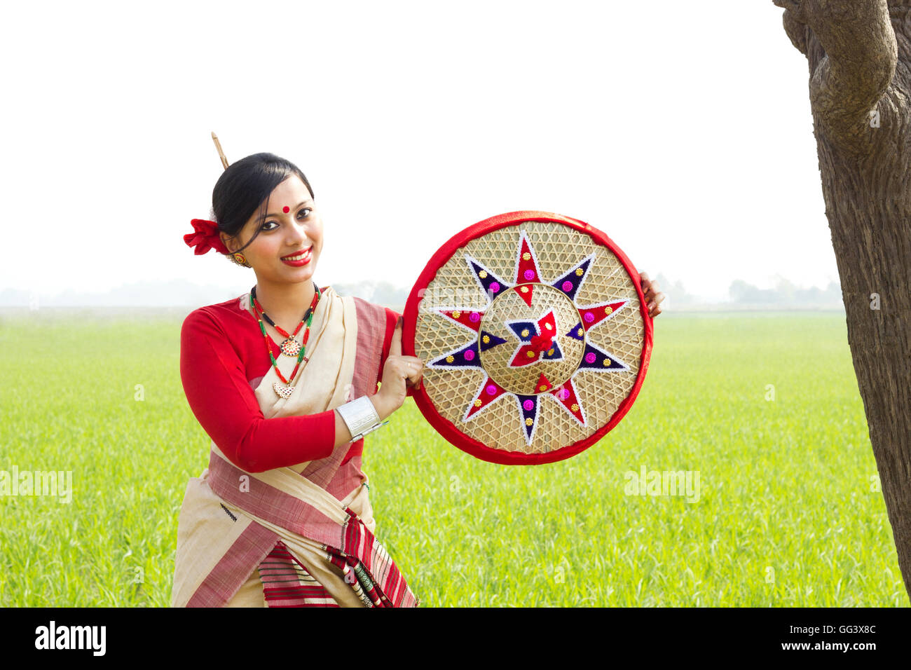 Portrait of Bihu woman holding a jaapi Stock Photo - Alamy