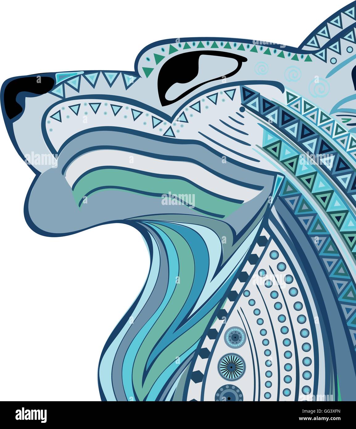 Vintage wolf head ethnic color pattern hand draw place labels Stock ...