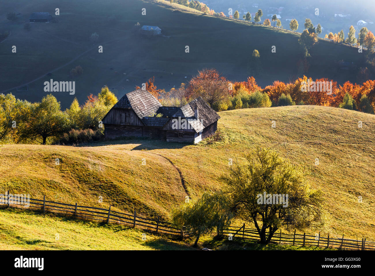 Autumn landscape mountain village, in the Carpathian mountains ...